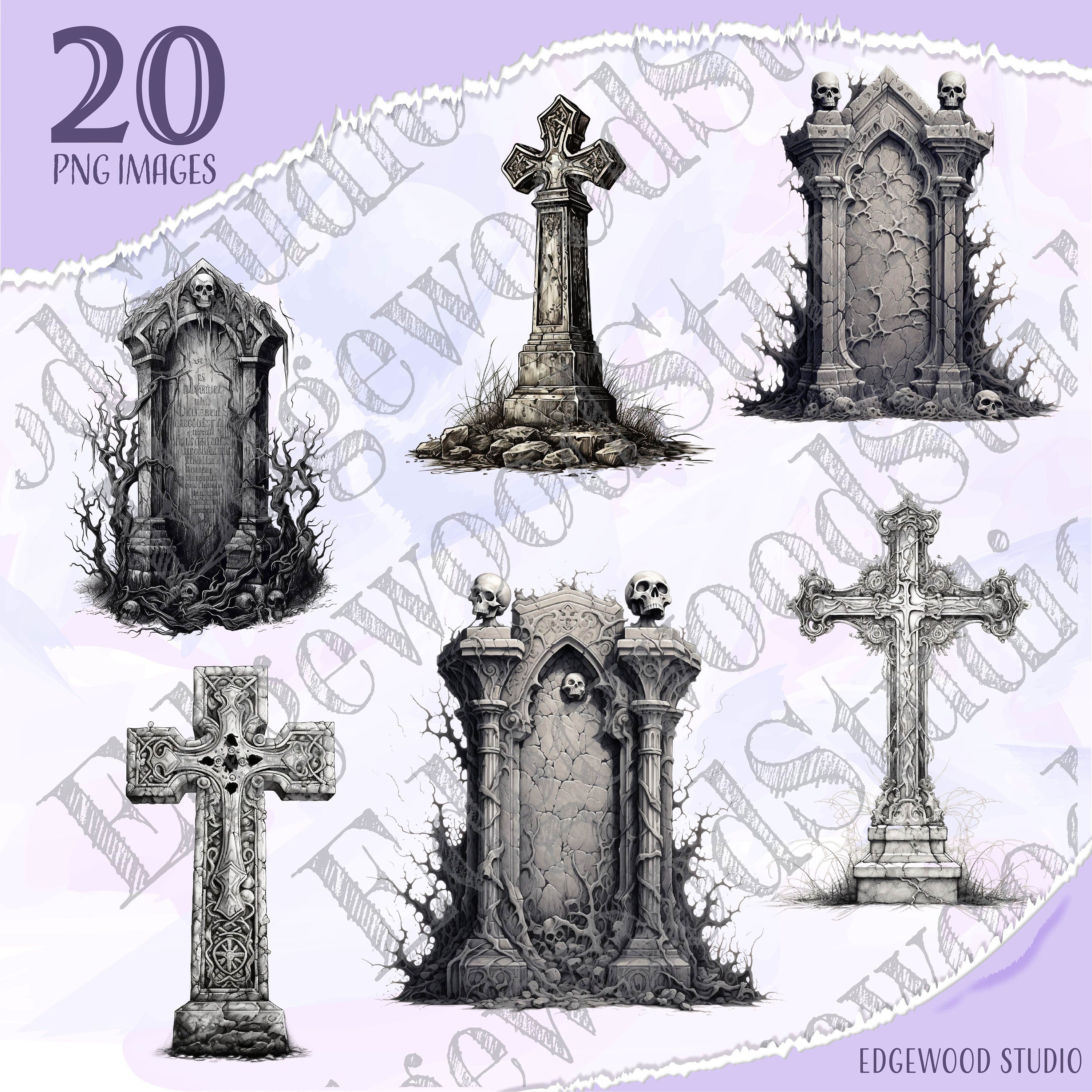 Gothic Halloween Tombstone Clipart, Gothic Headstone, Spooky Graveyard ...