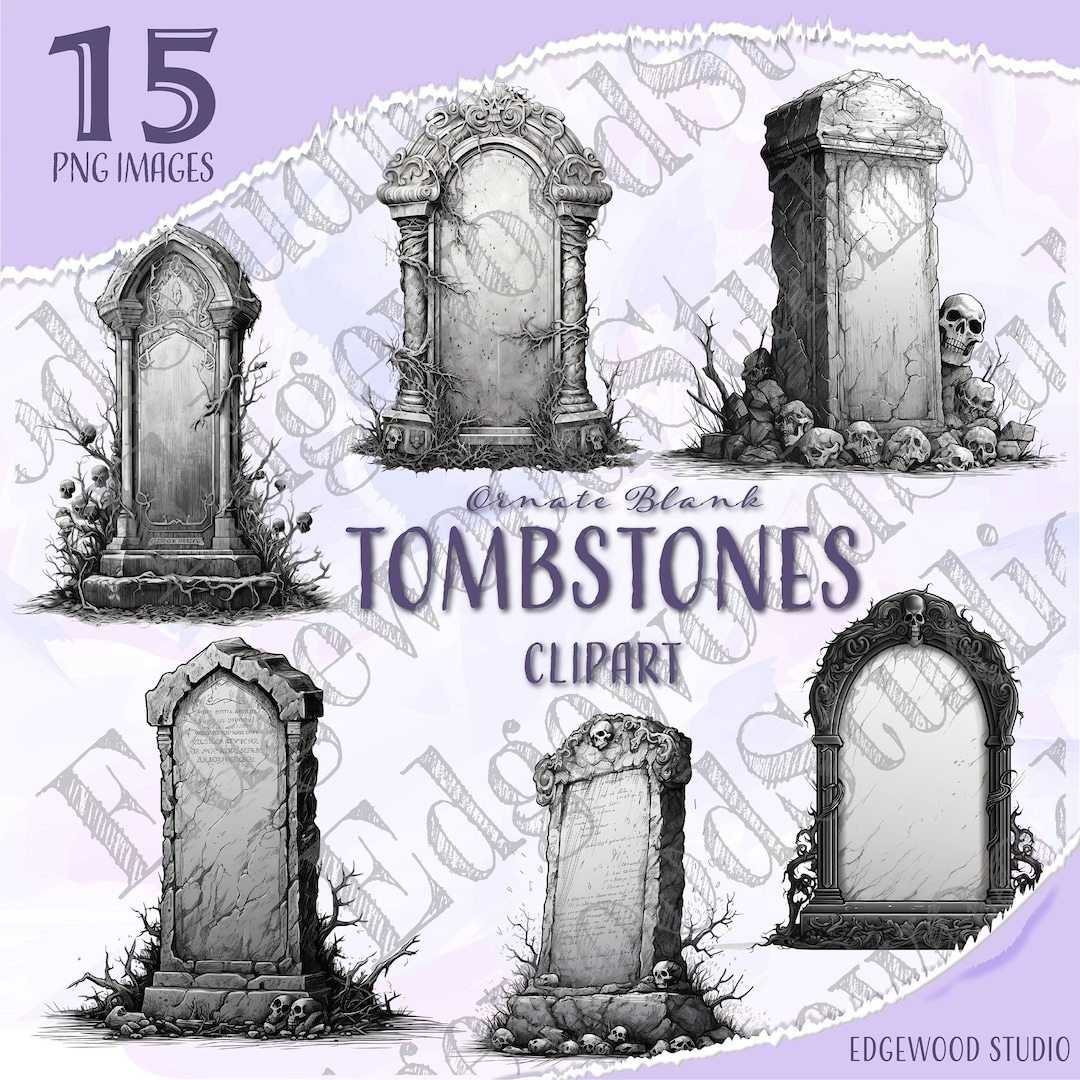 Ornate Halloween Tombstone Clipart, Gothic Headstone, Spooky Graveyard ...