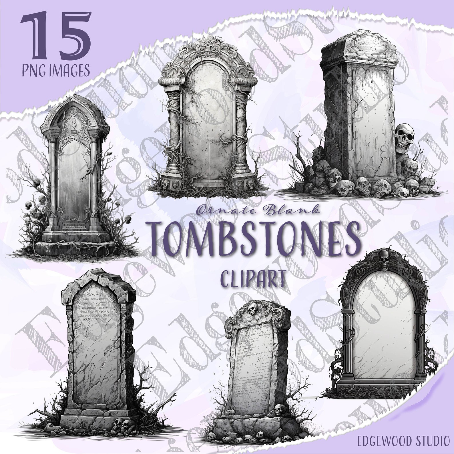 Ornate Halloween Tombstone Clipart, Gothic Headstone, Spooky Graveyard ...