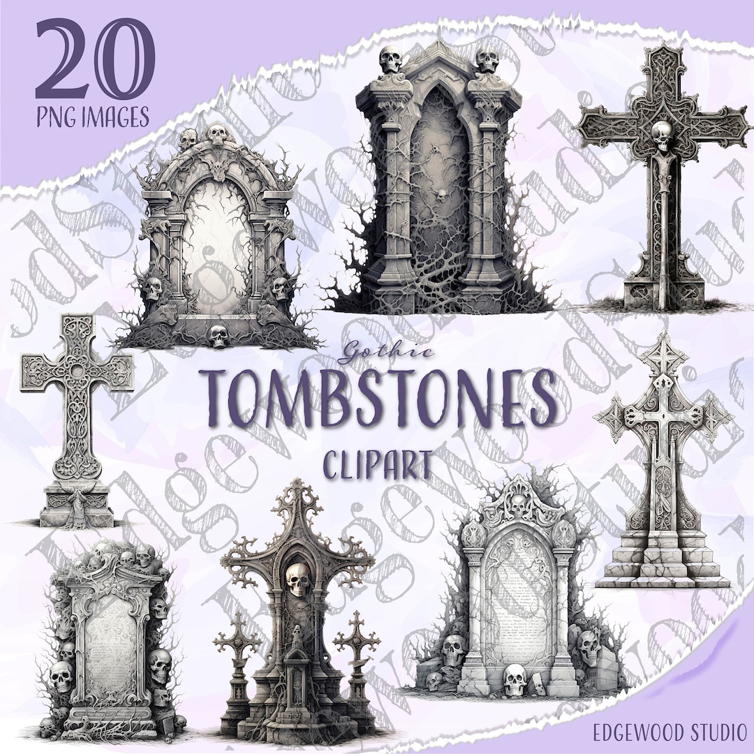 Gothic Halloween Tombstone Clipart, Gothic Headstone, Spooky Graveyard ...