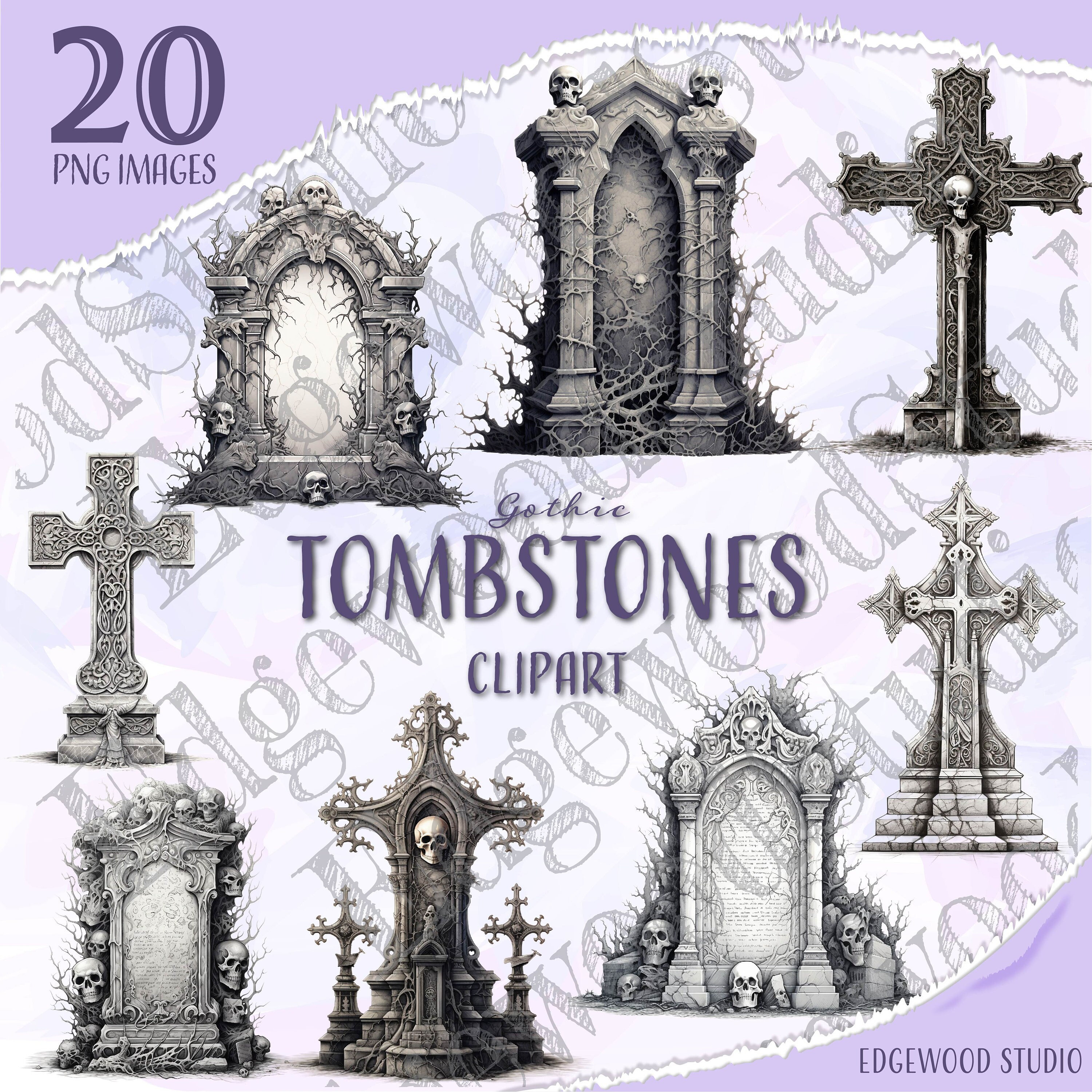 Gothic Halloween Tombstone Clipart, Gothic Headstone, Spooky Graveyard ...