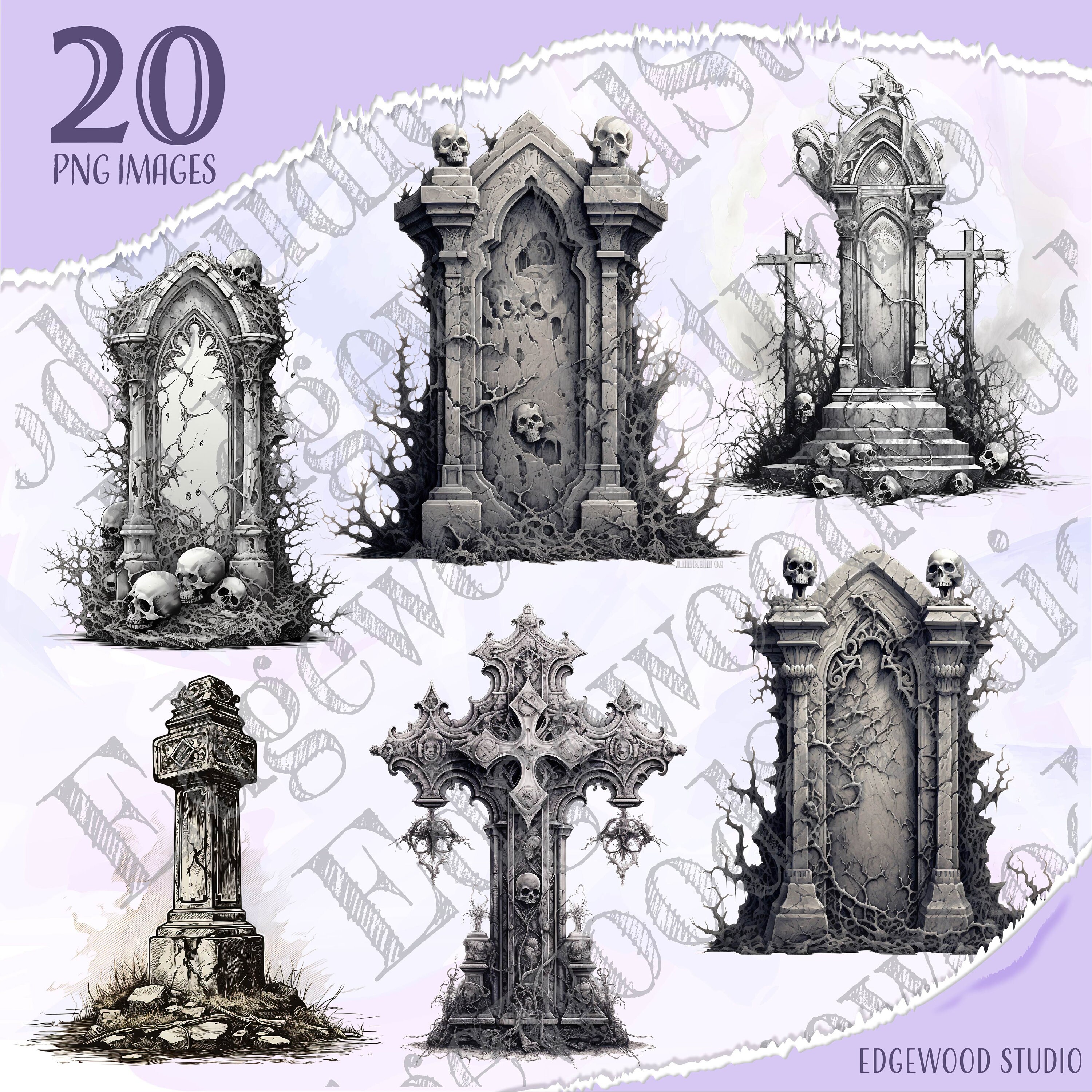 Gothic Halloween Tombstone Clipart, Gothic Headstone, Spooky Graveyard ...