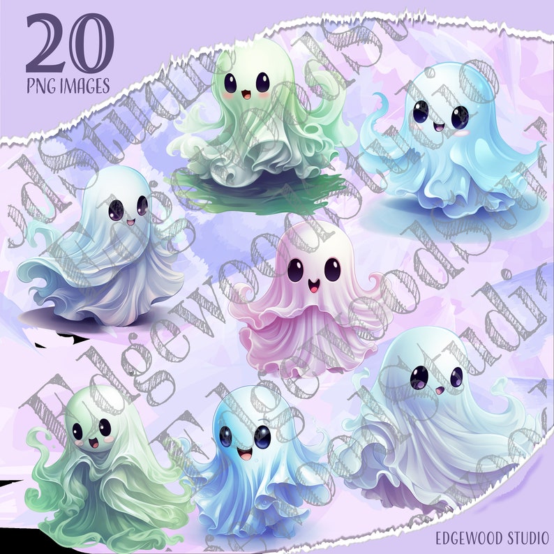 Colorful, Cute Ghost Clipart, Halloween Clipart, Spooky Ghost ...