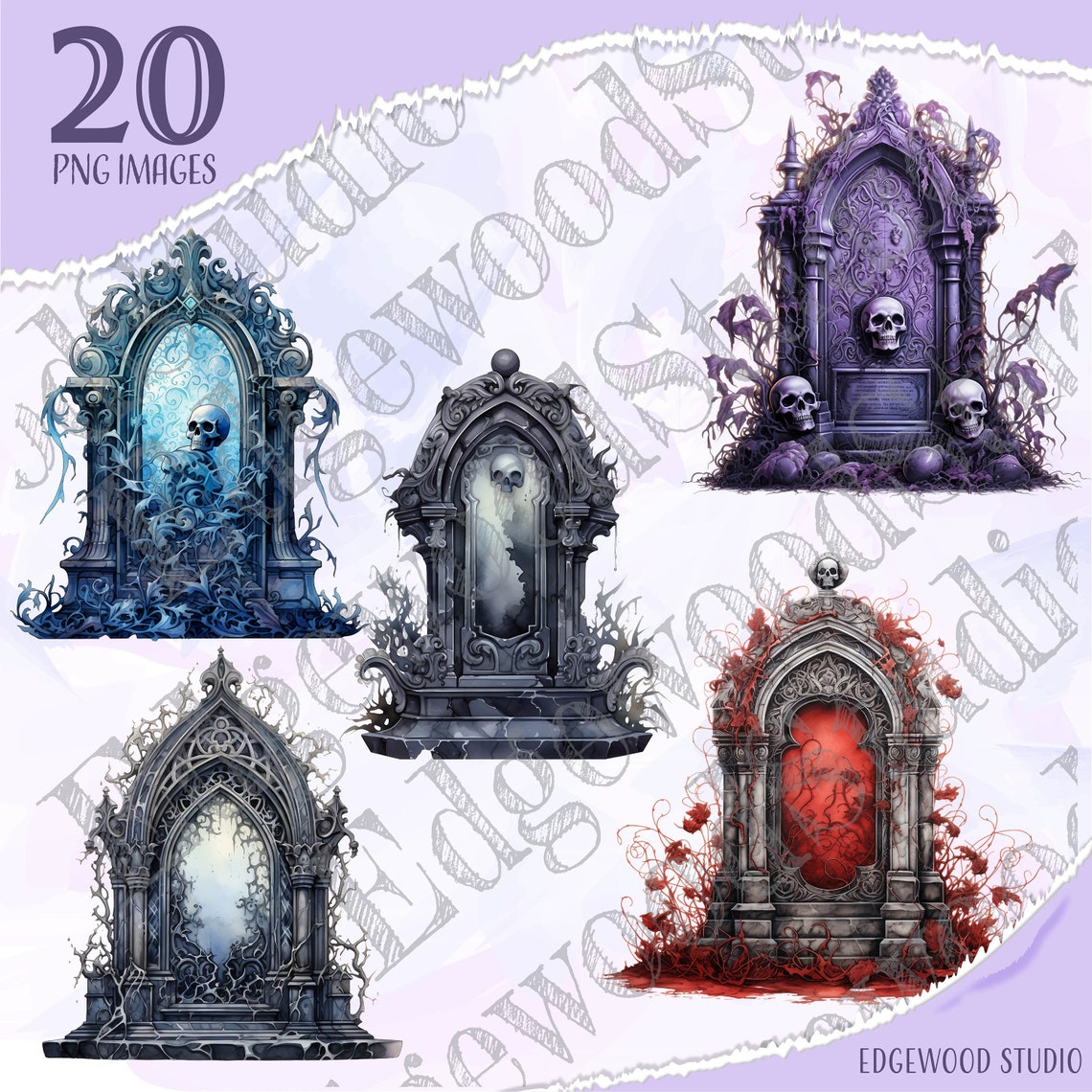 Halloween Tombstone Clipart, Gothic Headstone, Gem Colored, Gothic ...