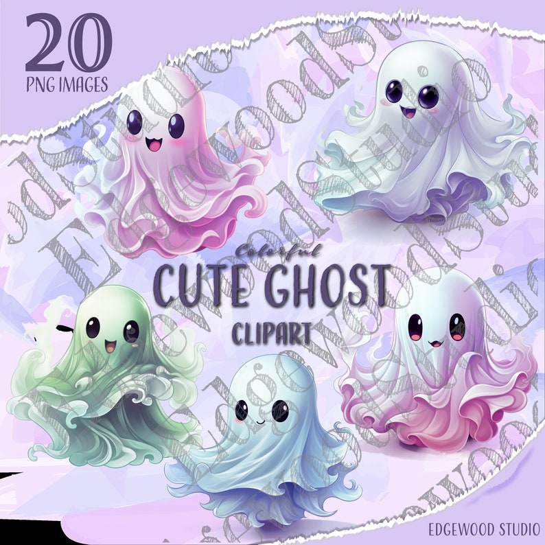 Colorful, Cute Ghost Clipart, Halloween Clipart, Spooky Ghost ...