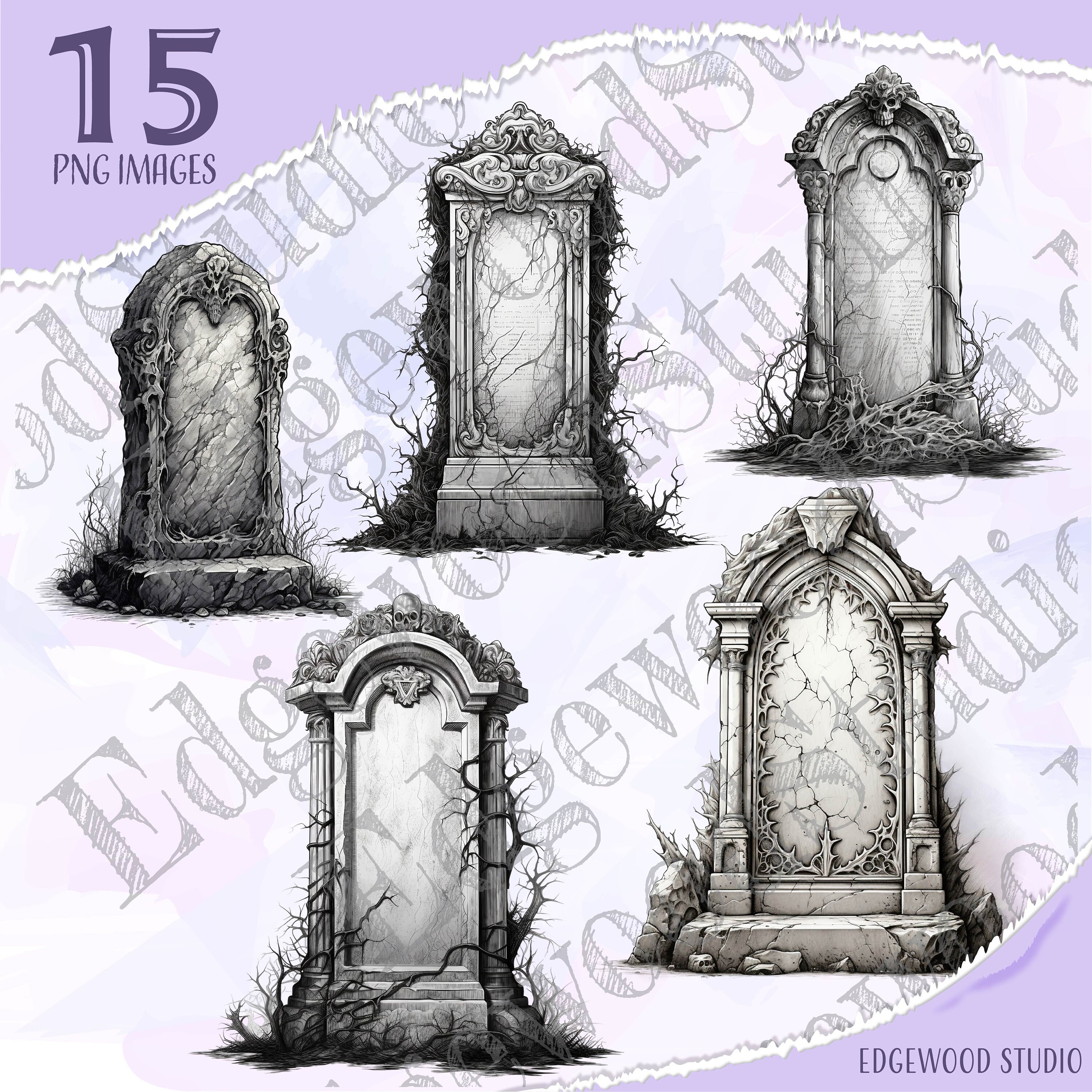 Ornate Halloween Tombstone Clipart, Gothic Headstone, Spooky Graveyard ...