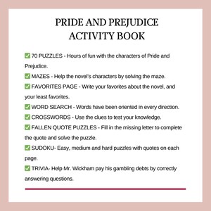 Jane Austen Pride and Prejudice Activity Book Word Search Crossword ...