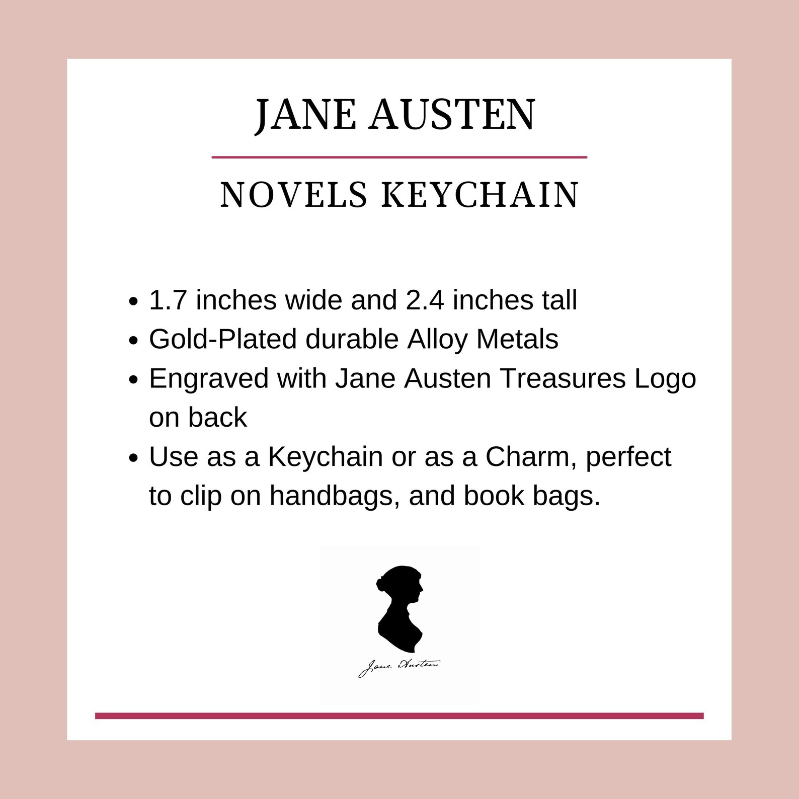 Jane Austen Keychain Literary Theme Gift for Jane Austen Fan Purse ...