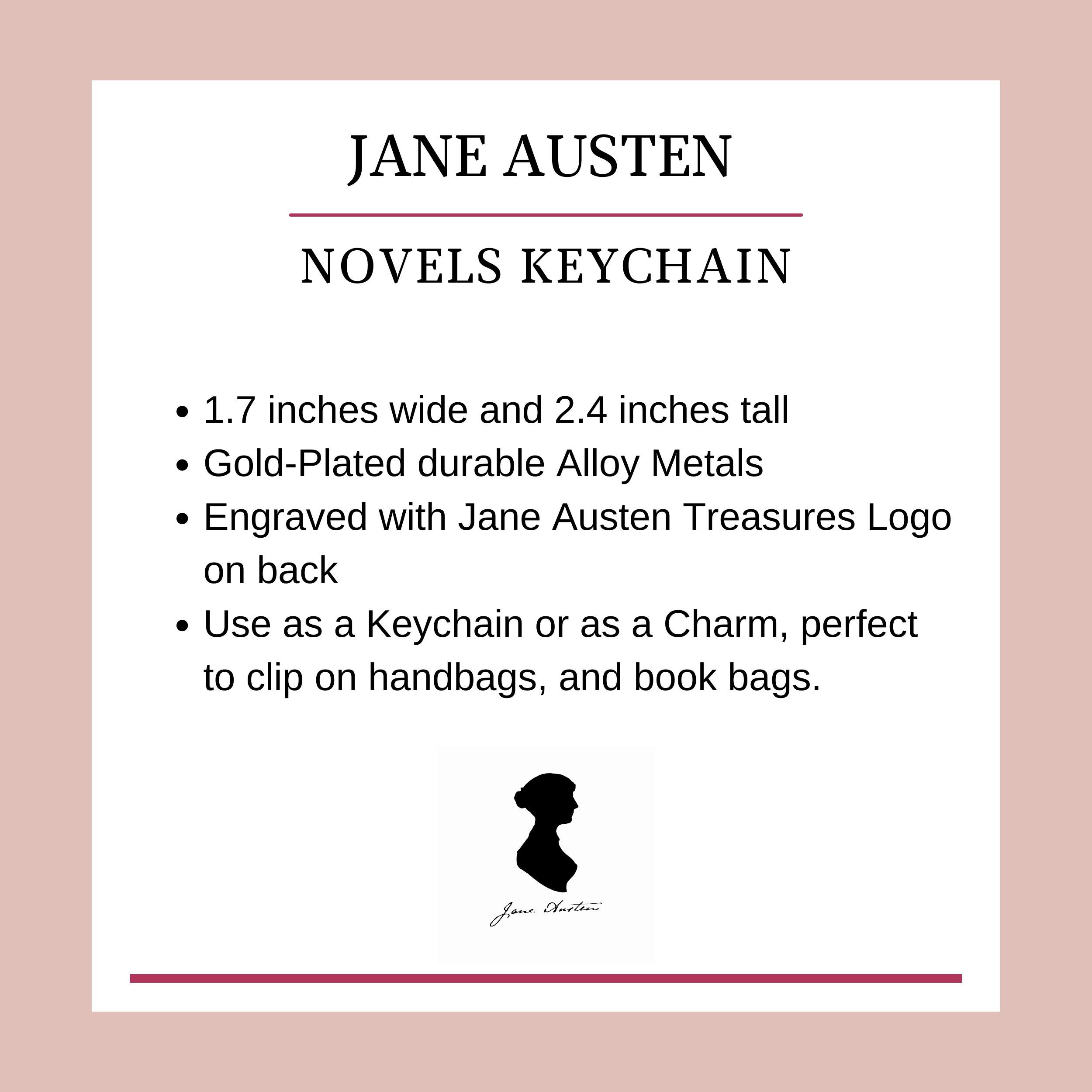 Jane Austen Keychain Literary Theme Gift for Jane Austen Fan Purse ...