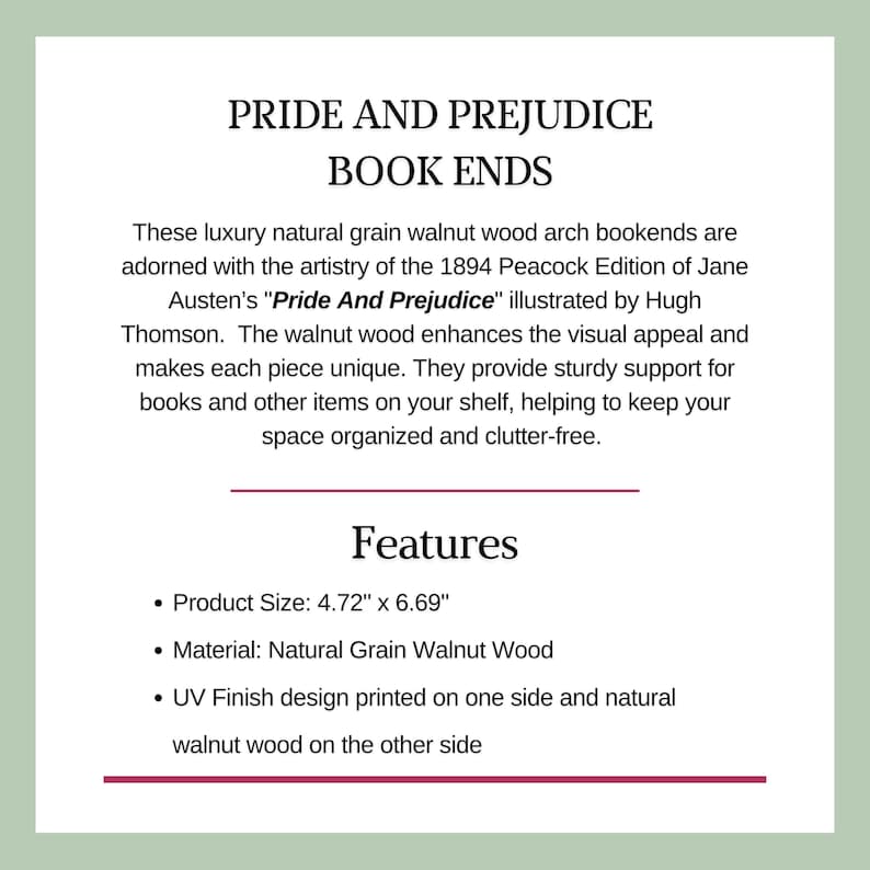 Wood Bookend Gift Bookshelf Decor Pride & Prejudice Arch Bookend Book ...