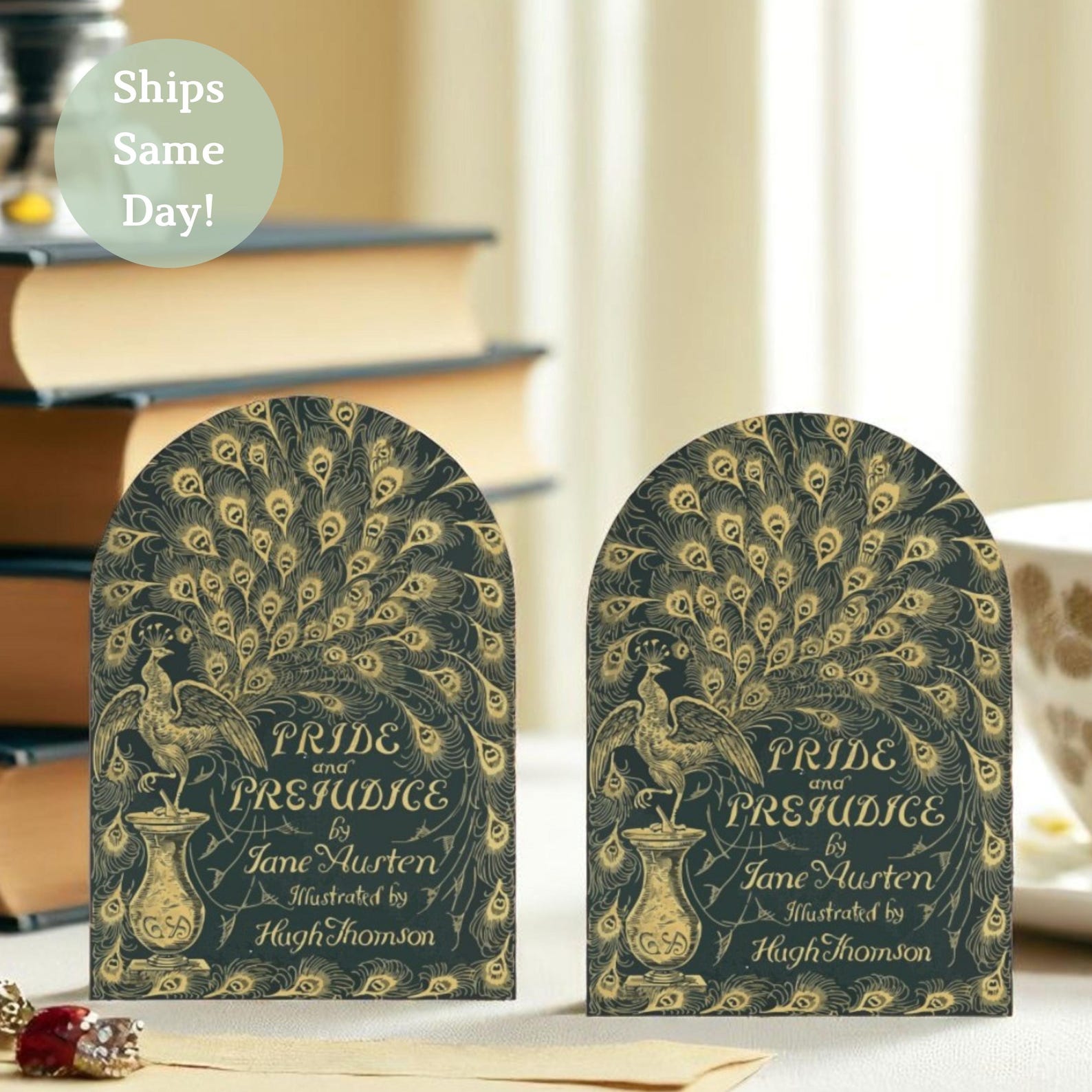 Wood Bookend Gift Bookshelf Decor Pride & Prejudice Arch Bookend Book ...