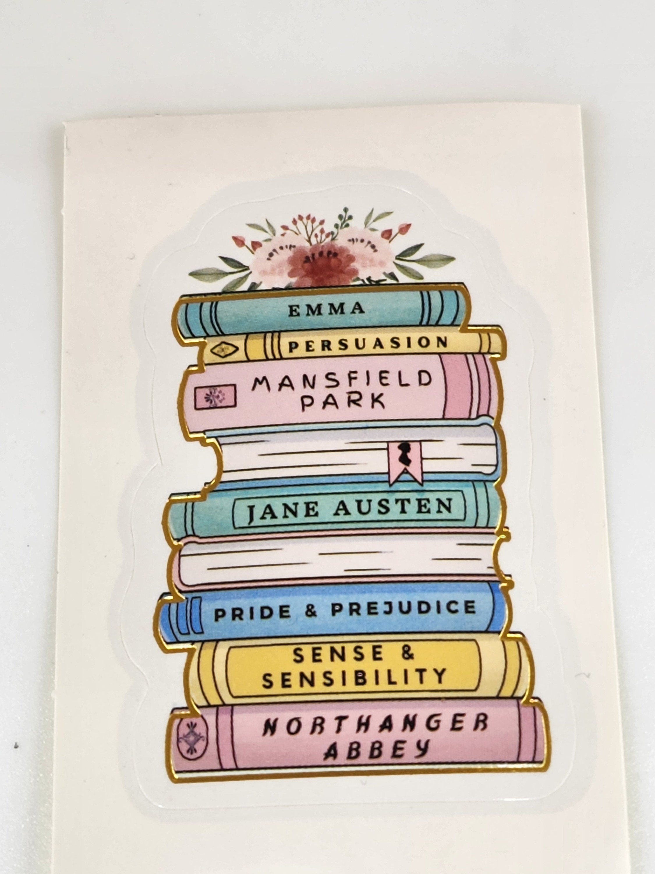 Jane Austen Novels Glossy White Paper Die Cut Gold Foil Sticker Laptop ...