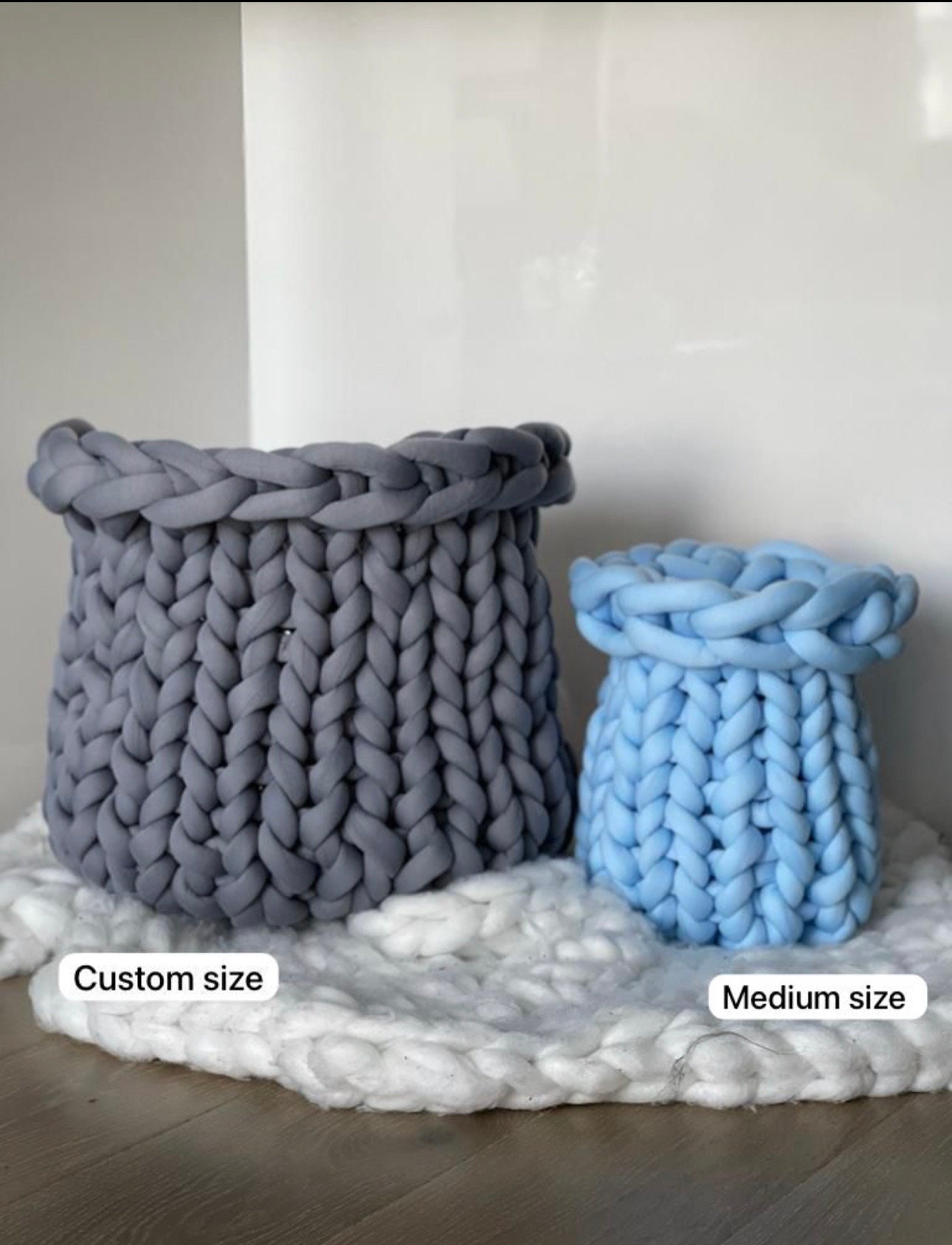 Cotton Tube Yarn Basket, Decorative Basket, Chunky Knit Basket, Store ...