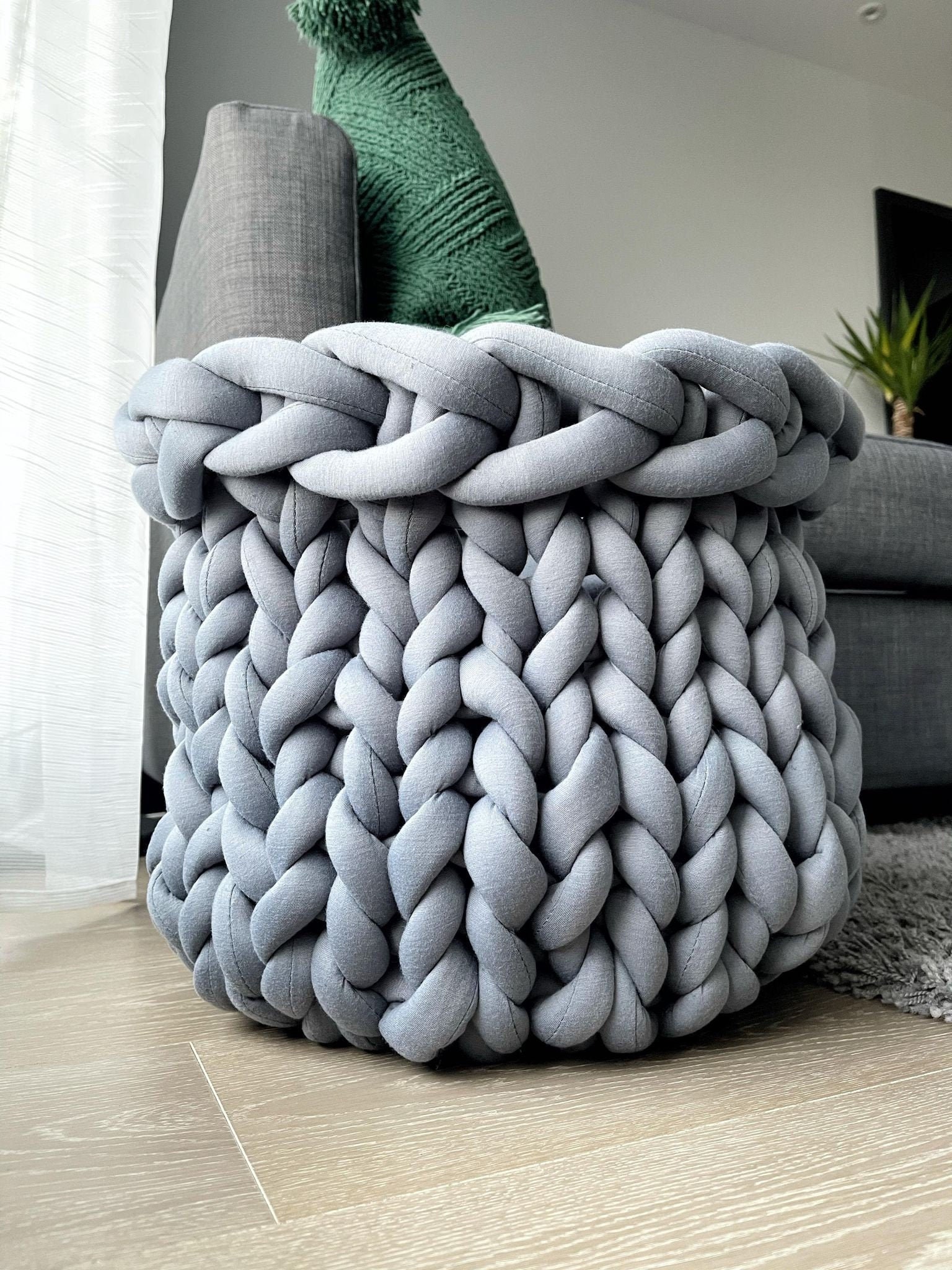 Cotton Tube Yarn Basket, Decorative Basket, Chunky Knit Basket, Store ...