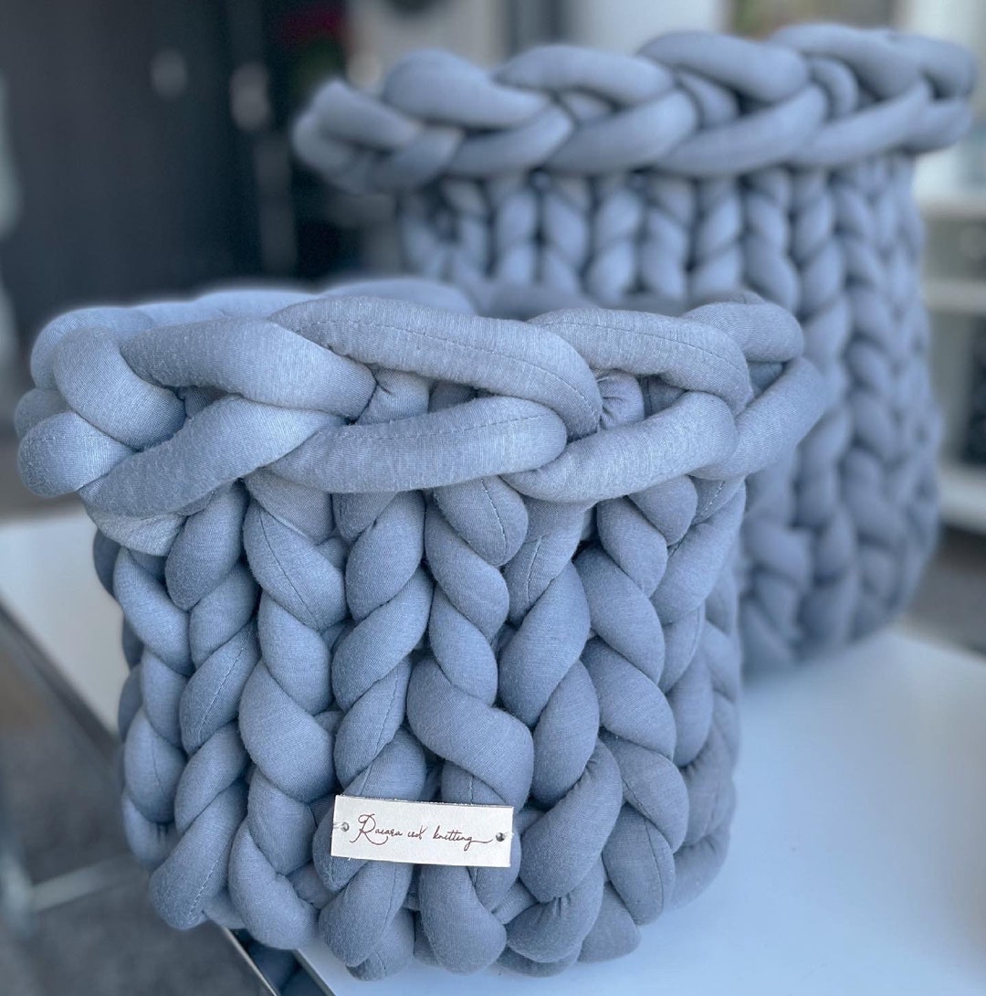 Cotton Tube Yarn Basket, Decorative Basket, Chunky Knit Basket, Store ...