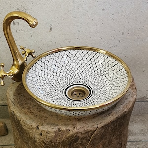 CUSTOMIZABLE Brushed Brass Rim Bathroom Sink Brass & Ceramic | Etsy