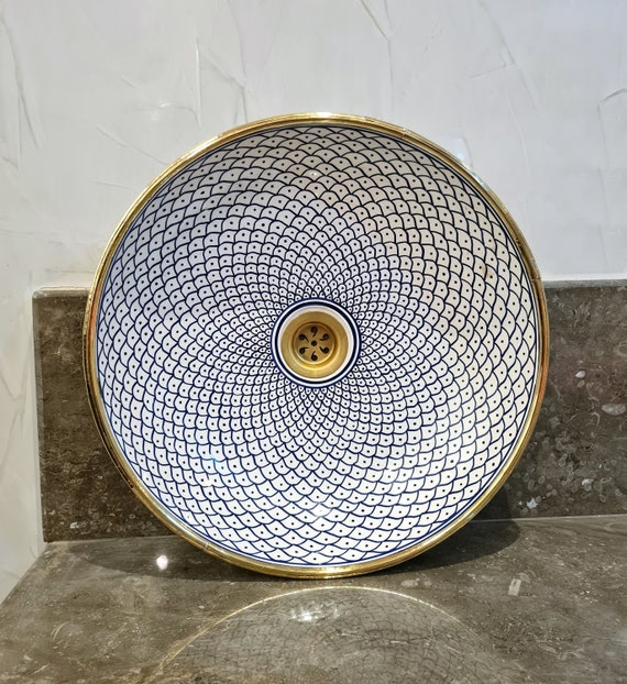 CUSTOMIZABLE Brushed Brass Rim Bathroom Sink Brass & Ceramic | Etsy