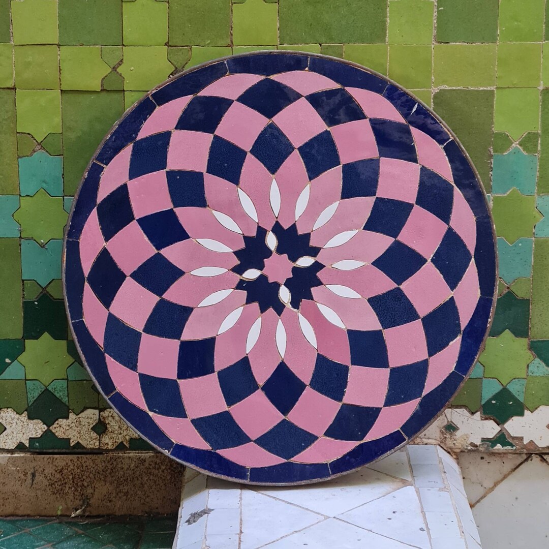 Natural Pink & Blue Zellige Color Table TOP Mid Century Modern Outdoor ...