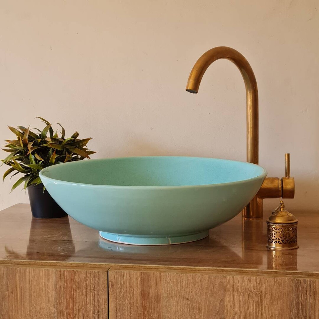 Turquoise Bathroom Washbasin Bathroom Vessel Sink Countertop Basin Mid ...