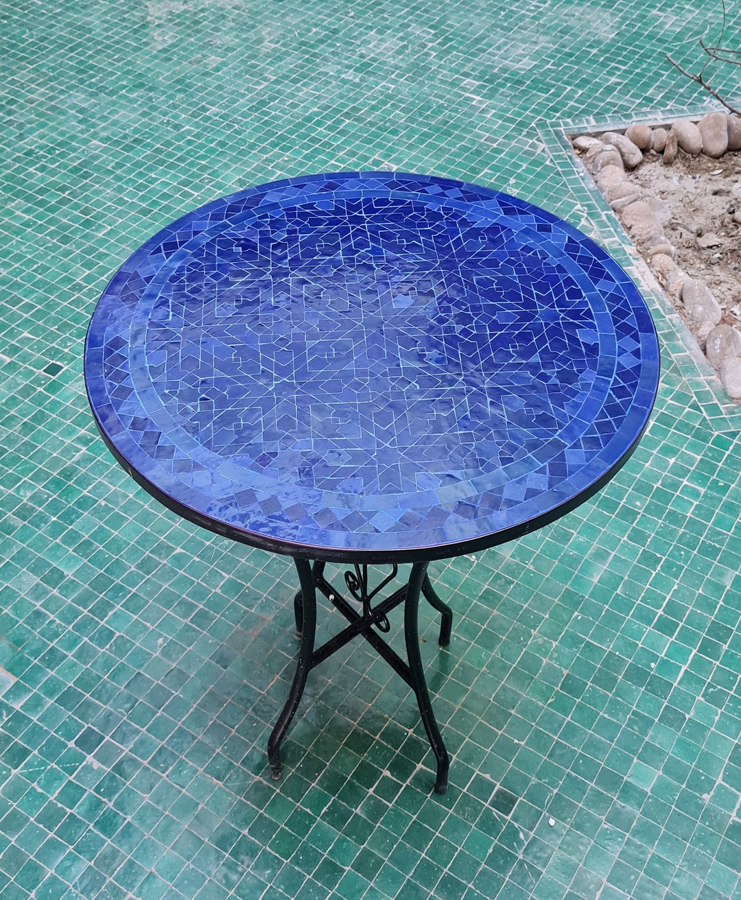 Spectacular Space Piece, Natural Zellige Blue Table Mid Century Modern ...