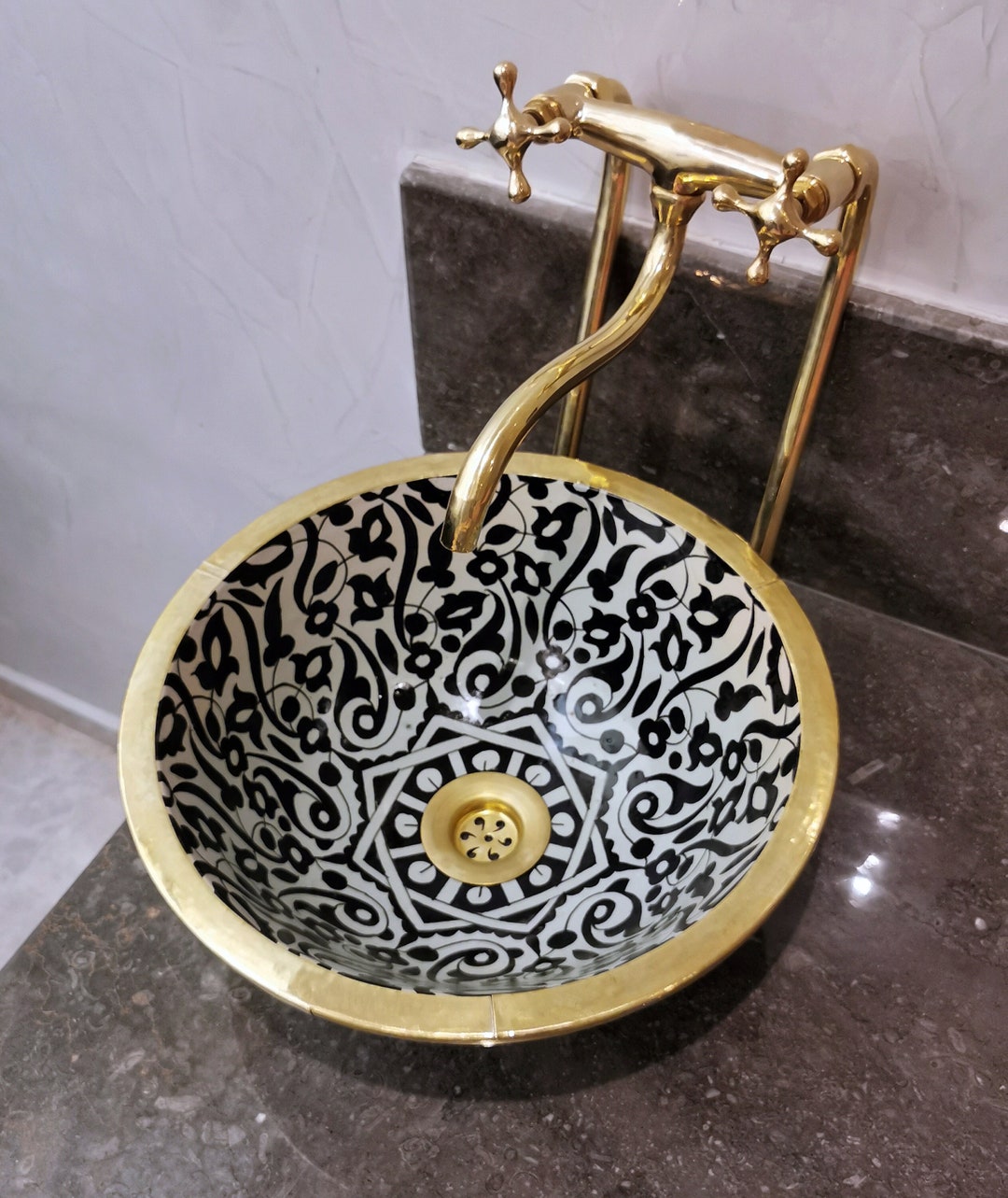 16in Unlacquered Brass Rim Bathroom Sink for Antonio - Etsy