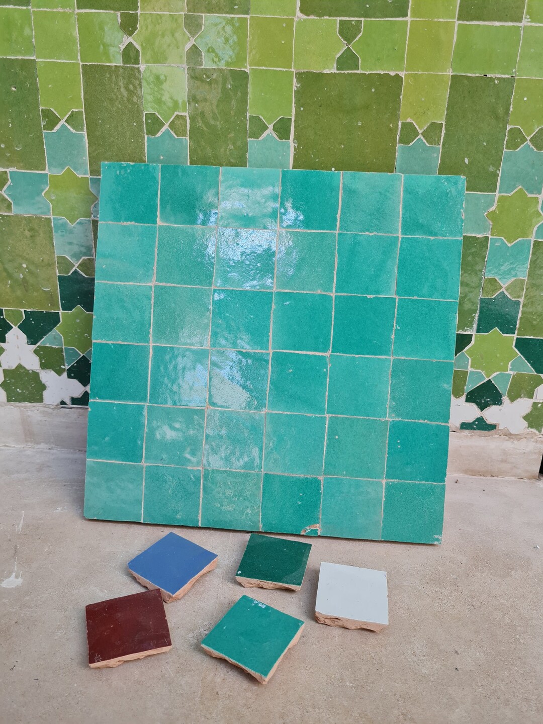 Green Terracotta Zellige 30 30 X 50mm Tiles, 12 X 12 Pannel Handmade ...