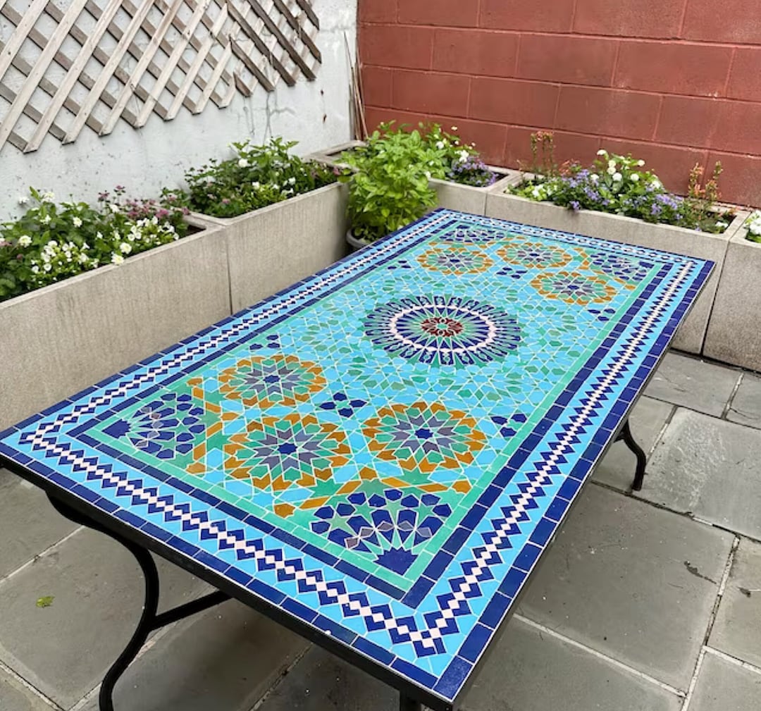 Custom Rectangular Mosaic Table Zellige Mosaic Table Dinning Table Mid ...