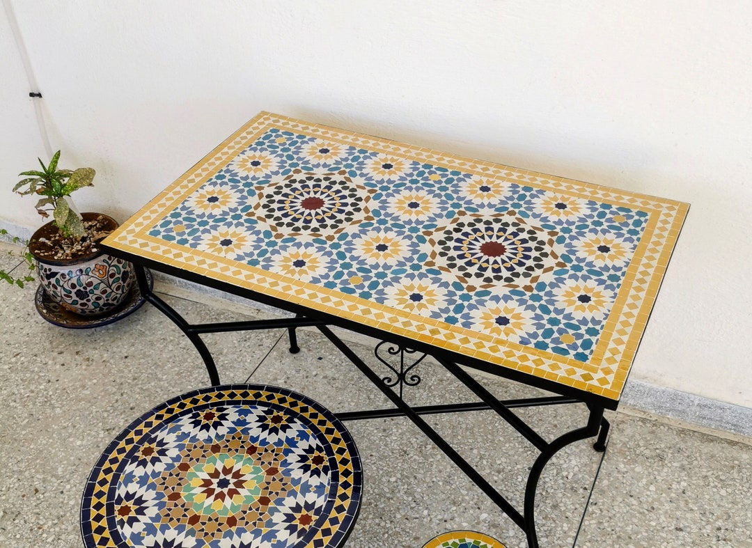 CUSTOMIZABLE Low/high Rectangular Mosaic Table Crafts Mosaic Table ...