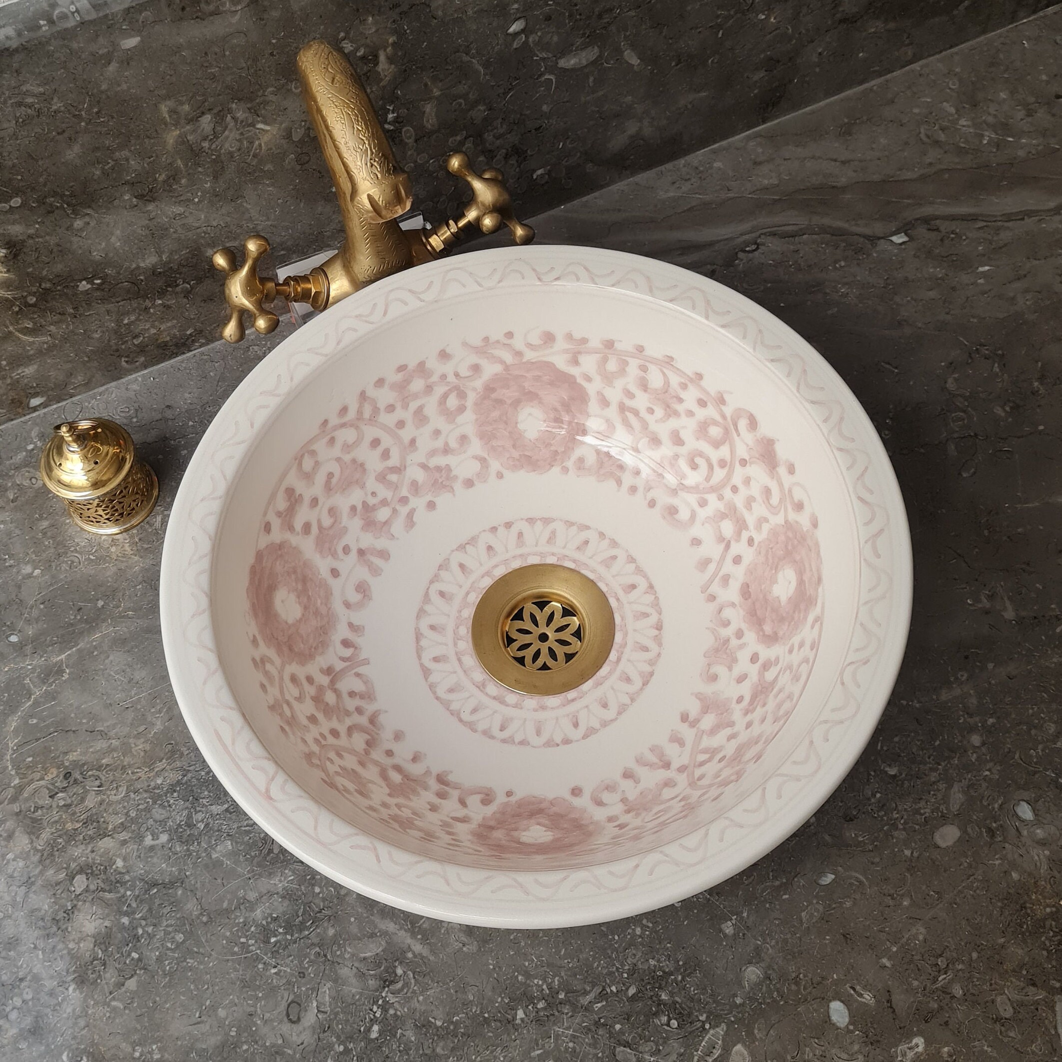 Pink & White Bathroom Wash Basin Bathroom Vessel Sink - Etsy