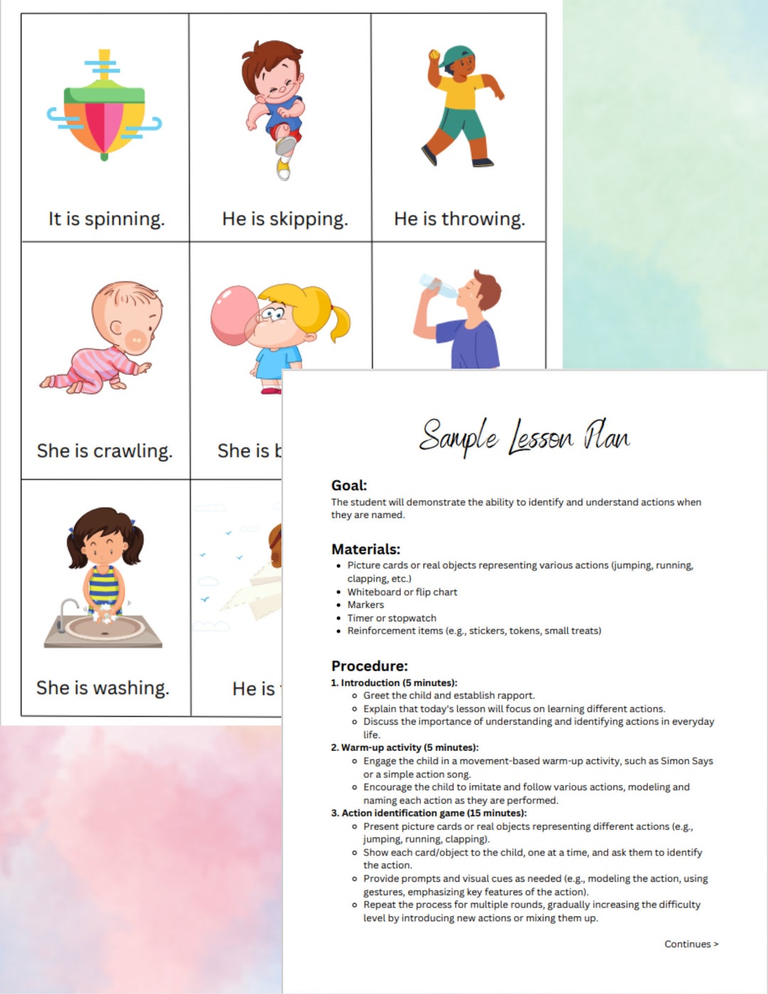 Action Words With Sample Lesson Plan. - Etsy
