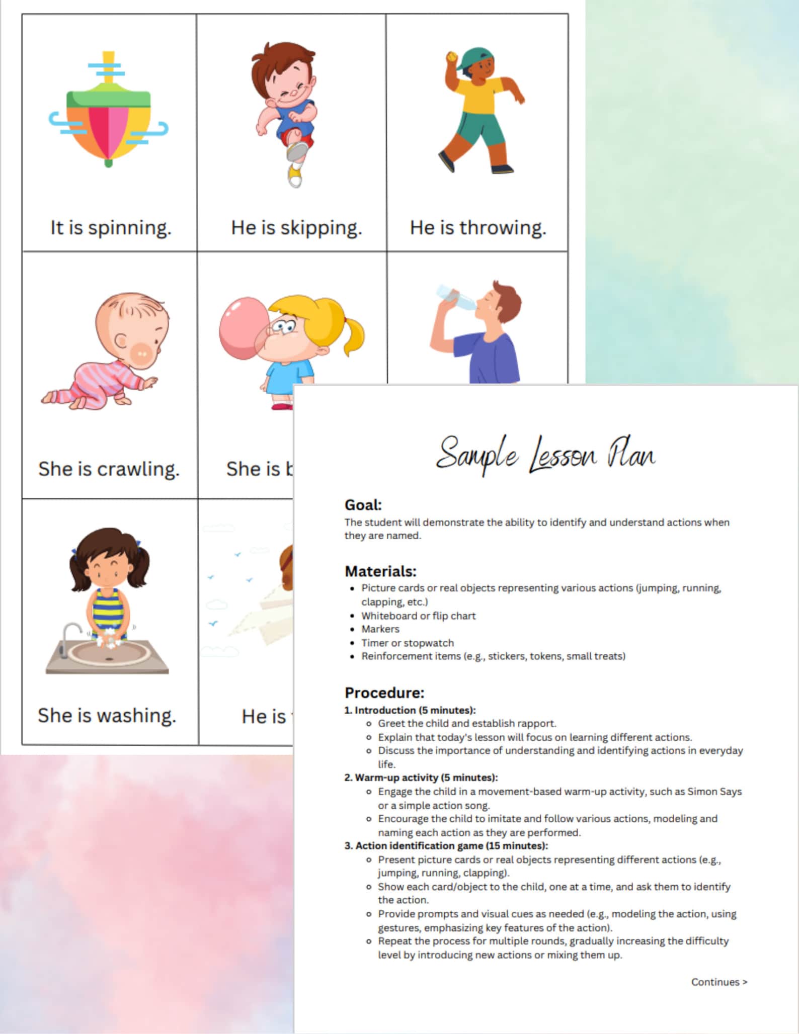 Action Words With Sample Lesson Plan. - Etsy