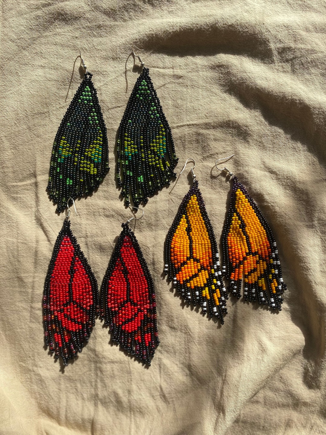 Mariposa Butterfly Style Indigenous Beaded Shamanic Ceremonial Earrings ...