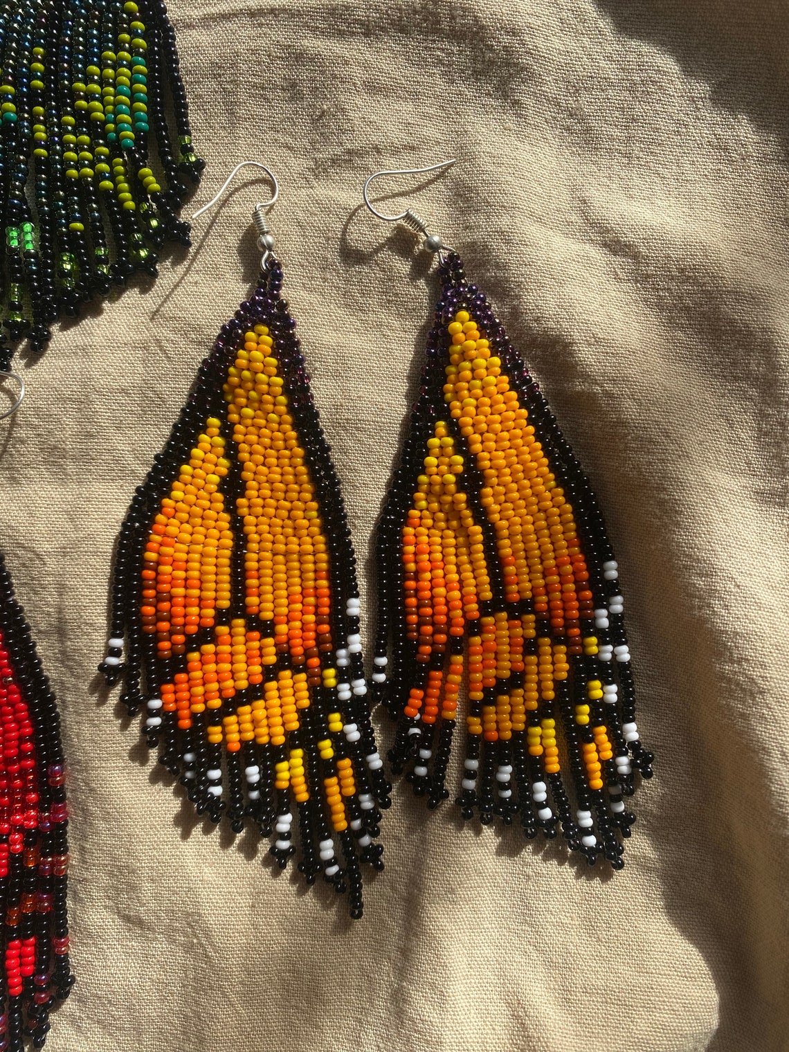 Mariposa Butterfly Style Indigenous Beaded Shamanic Ceremonial Earrings ...