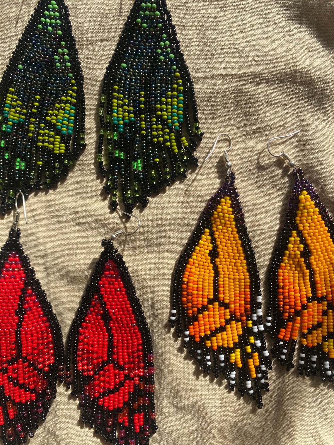 Mariposa Butterfly Style Indigenous Beaded Shamanic Ceremonial Earrings ...