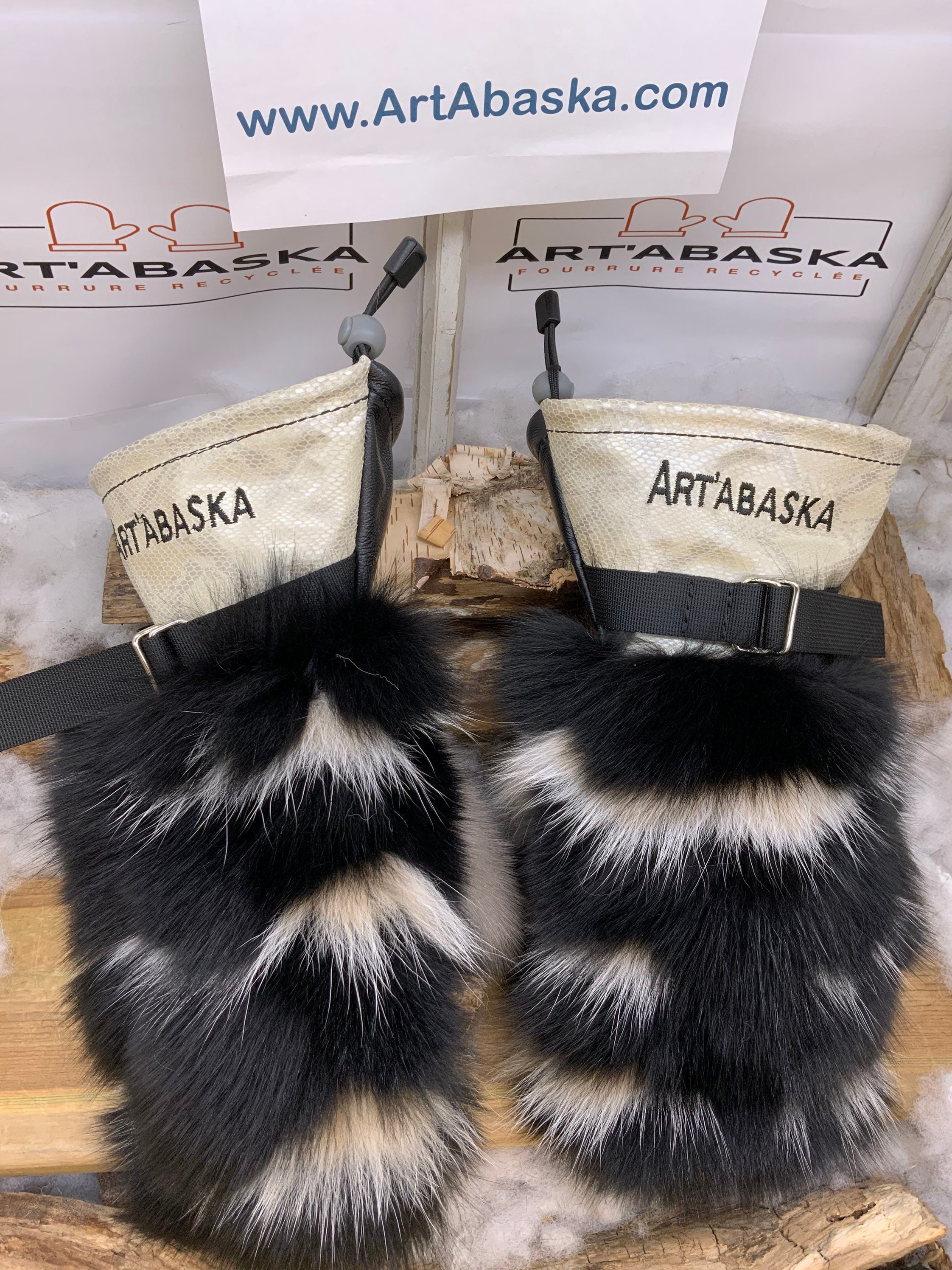 Recycled and remodeled fur and leather mittens. The Lilianes. Size Medium