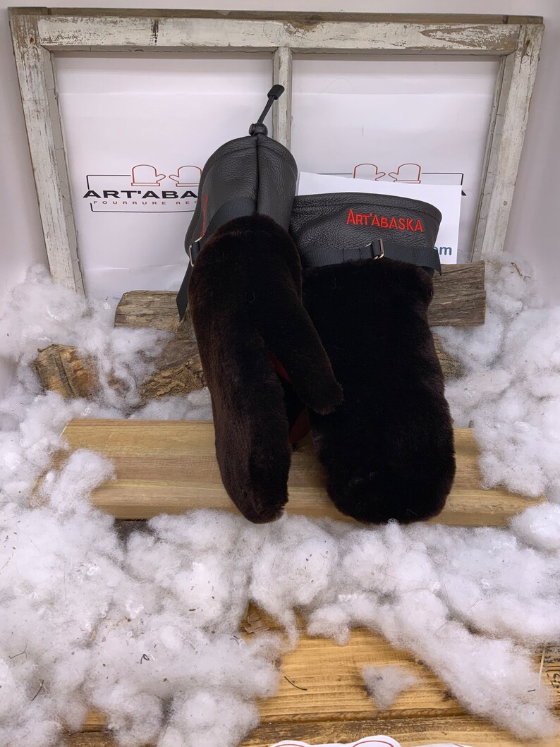 Céline XL Mittens – Recycled Shaved Beaver & Burgundy Leather ...