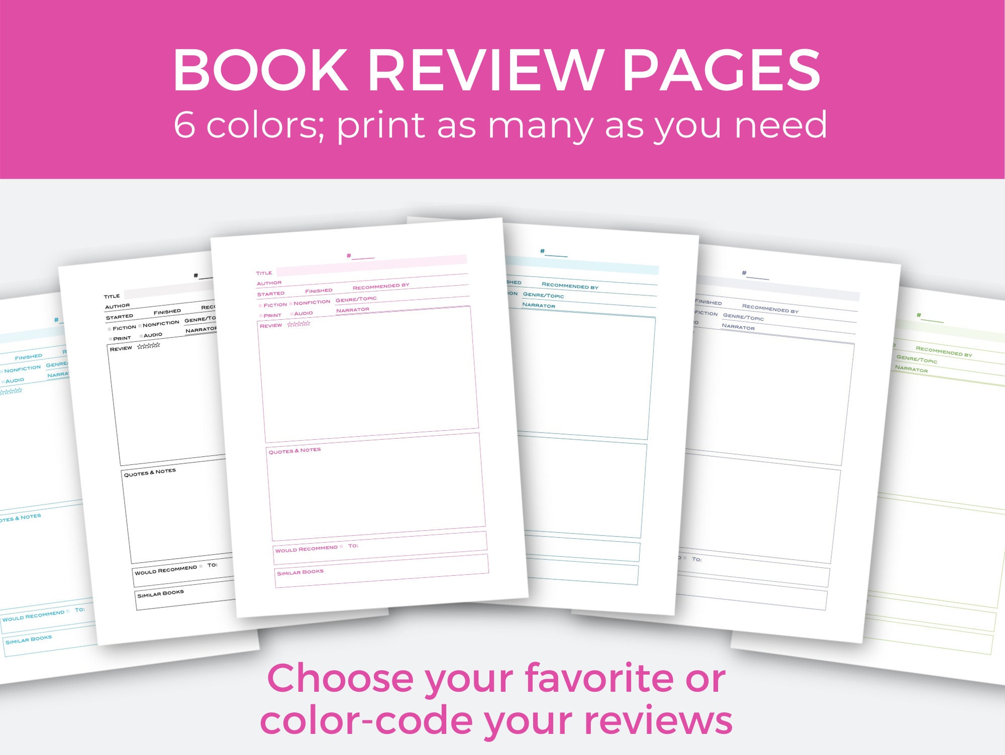 Book Review Printable - Reading Log - Book Tracker - Reading Journal ...