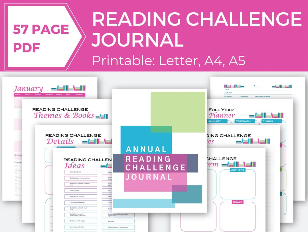Reading Challenge Journal, Monthly Reading Challenge Tracker, Reading ...