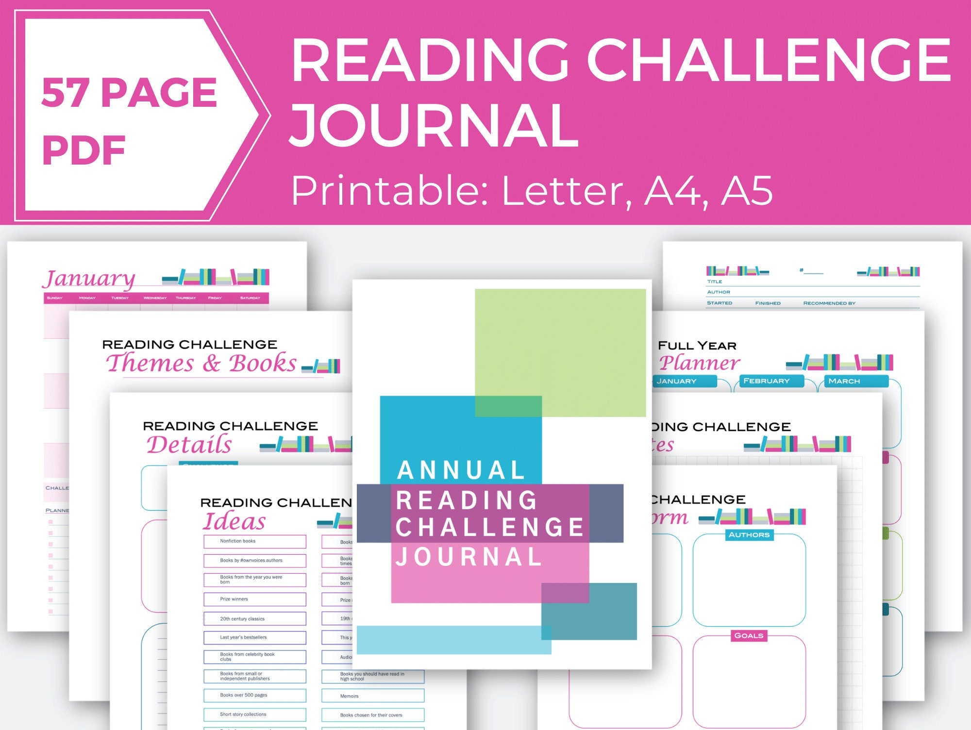 Reading Challenge Journal, Monthly Reading Challenge Tracker, Reading ...