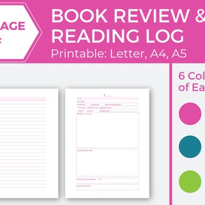 Book Review Printable Reading Log Book Tracker Reading Journal Insert ...