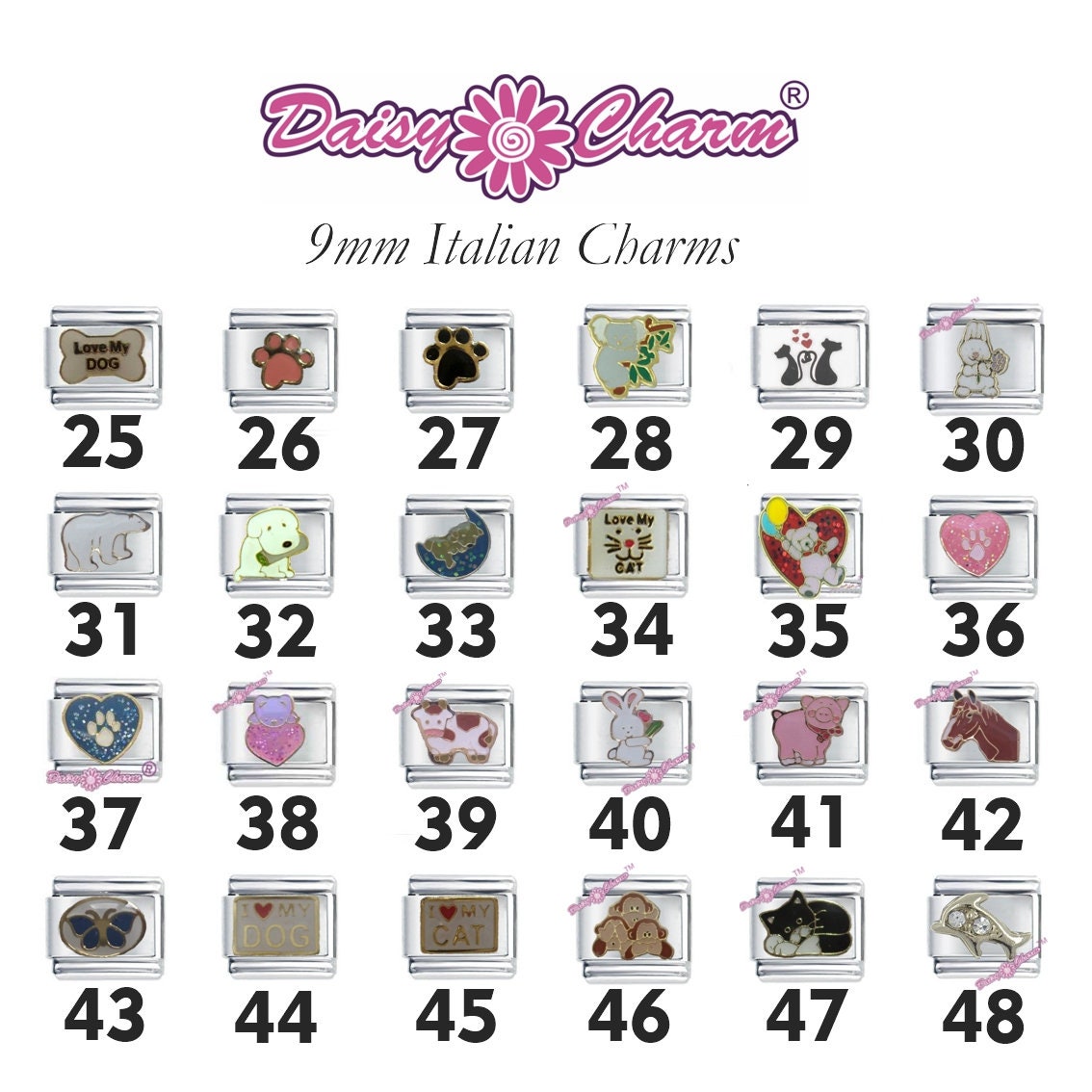 Animal Themed Italian Charms by Daisy Charm - Compatible With 9mm ...