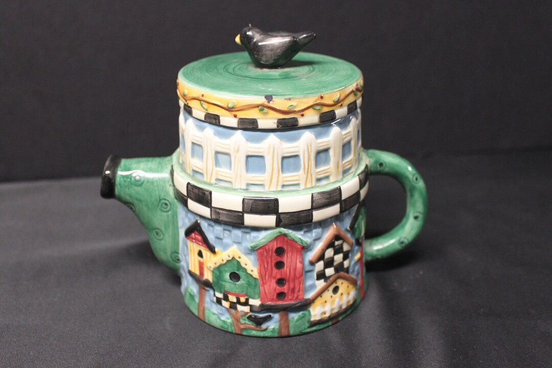 Sakura Debbie Mumm Birdhouse Teapot - Etsy