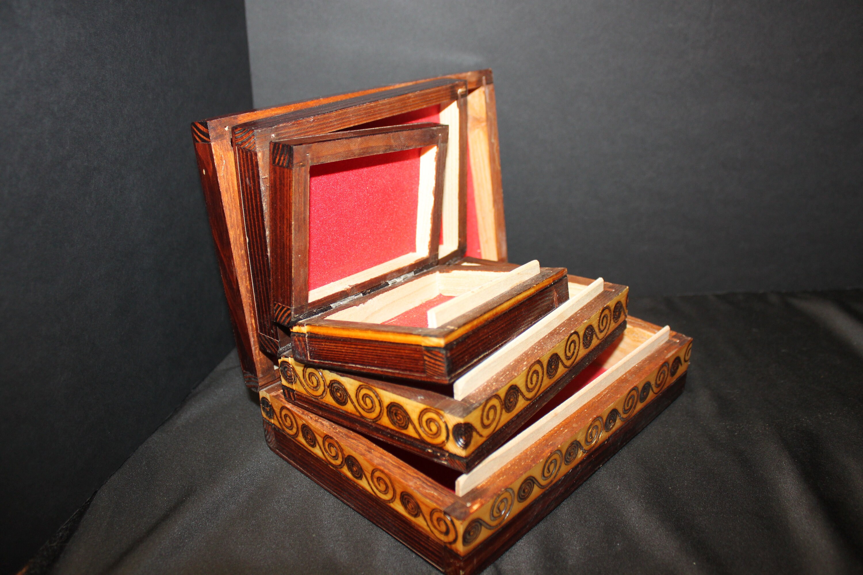 Vintage Hand Carved Wooden Nesting Box, Set of 3 - Etsy