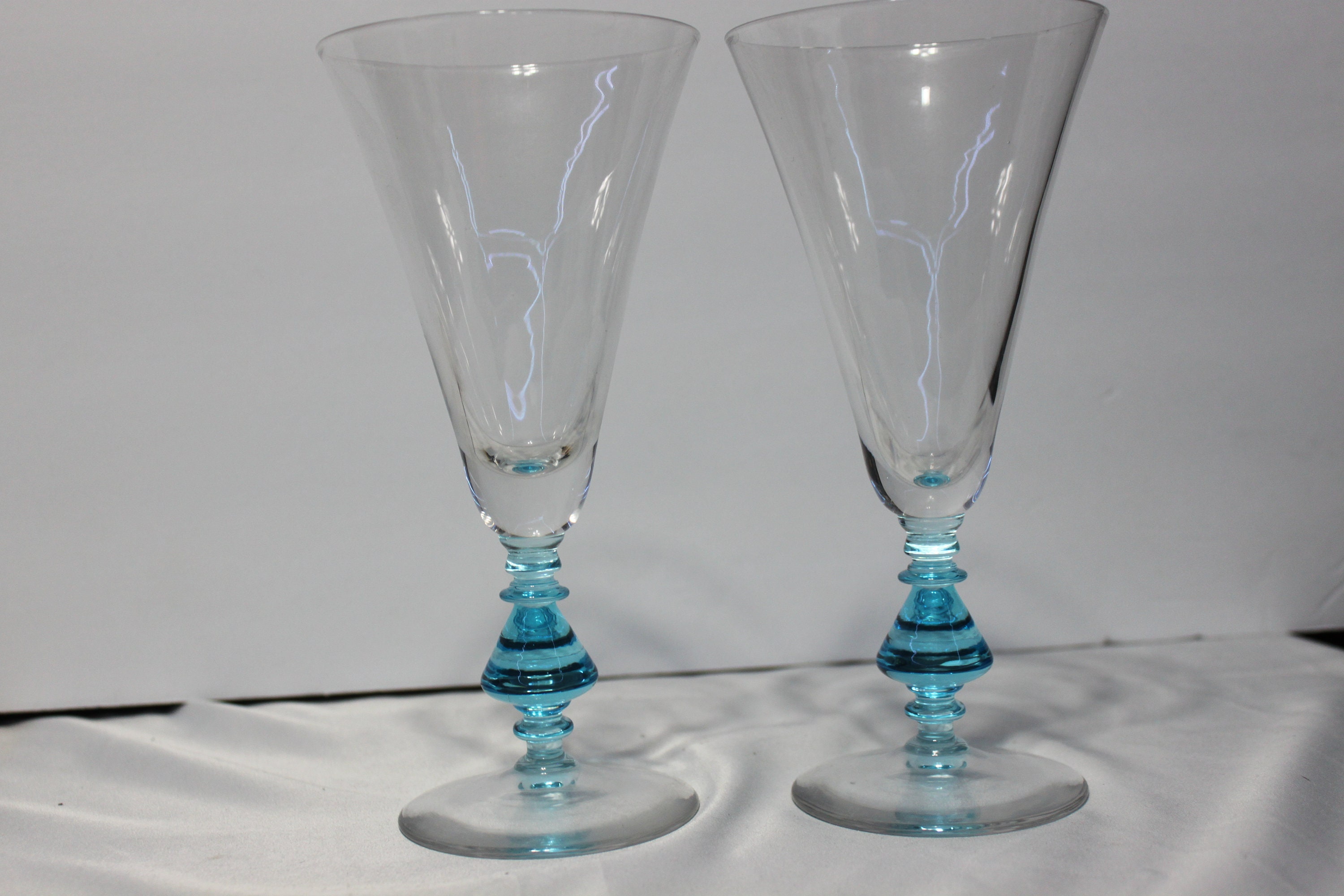 Bryce Crystal Contour CERULEAN BLUE Stem Vintage Set of 2 Water Goblets ...