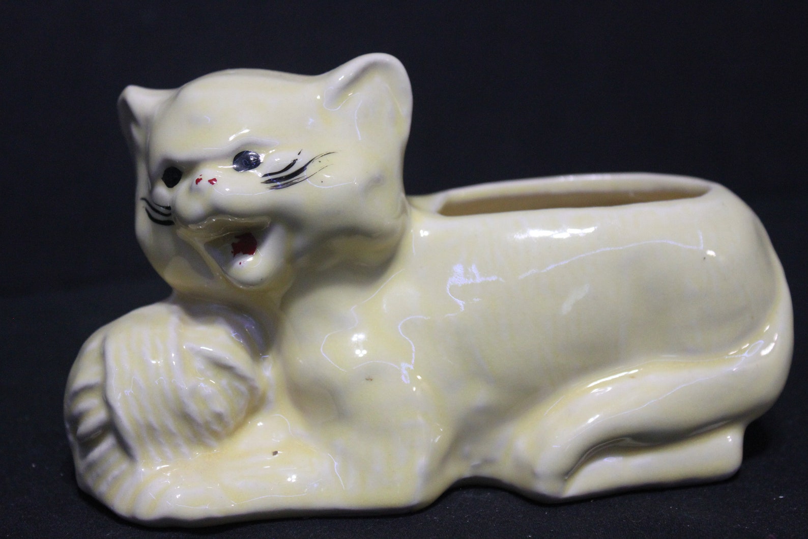 Vintage Mccoy Pottery Yellow Kitty Cat Planter 348A US 6" X 3" Angry ...