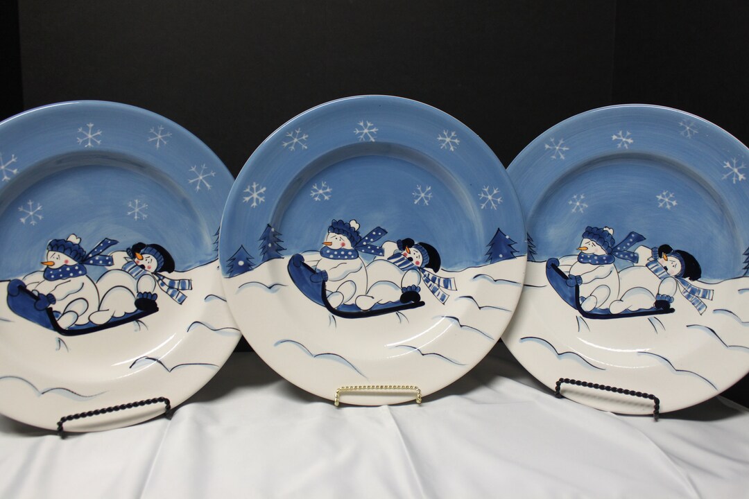 Canterbury Potteries Snow Valley Snowman 10 34 Dinner Plates Set Of 3 Etsy