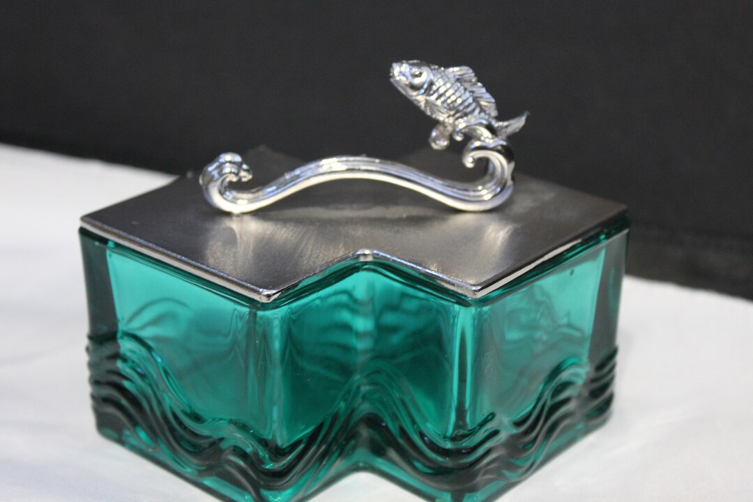 Tittot Green Glass and Metal Fish Trinket Box - Etsy