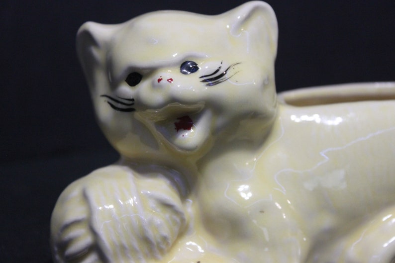 Vintage Mccoy Pottery Yellow Kitty Cat Planter 348A US 6" X 3" Angry ...