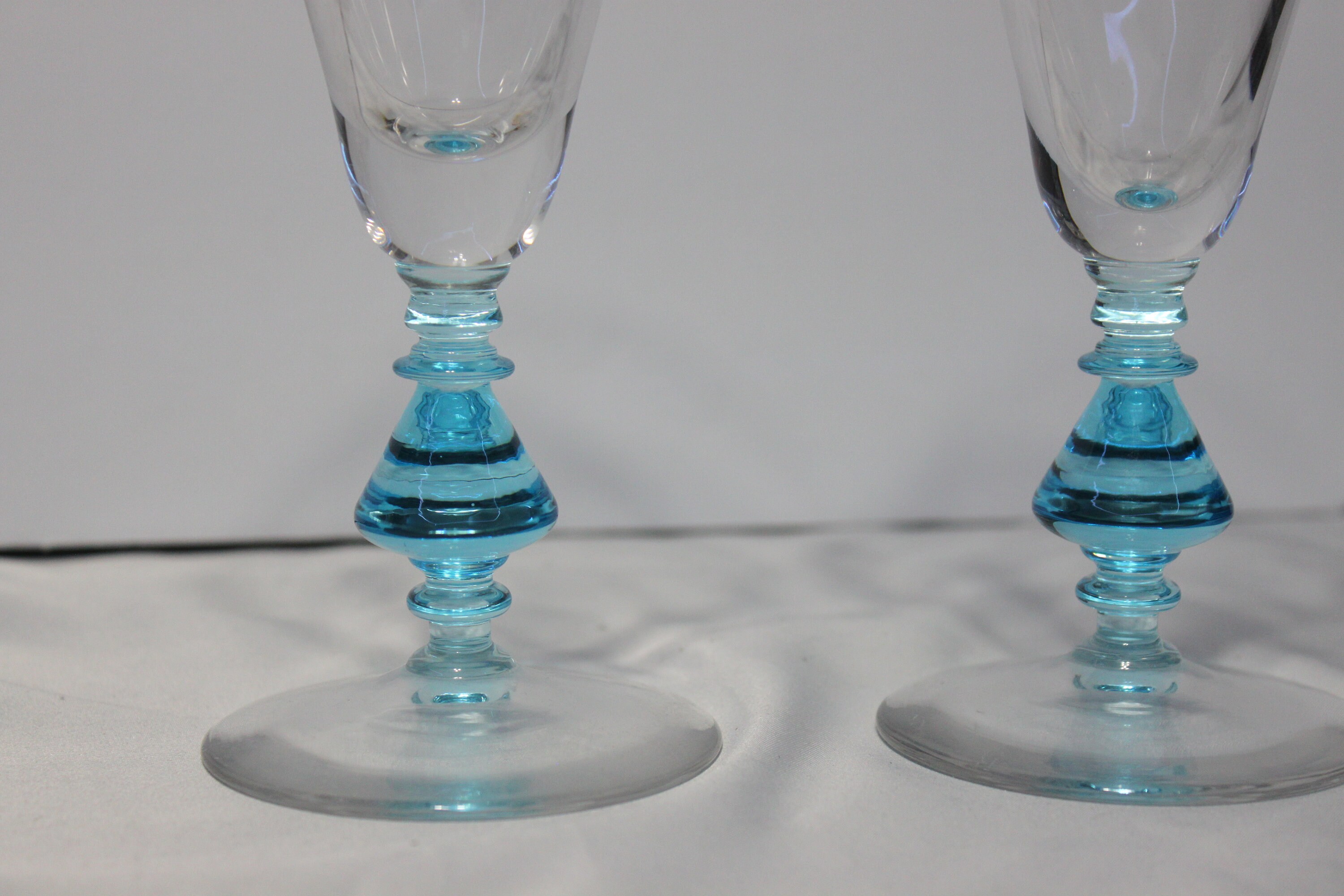 Bryce Crystal Contour CERULEAN BLUE Stem Vintage Set of 2 Water Goblets ...