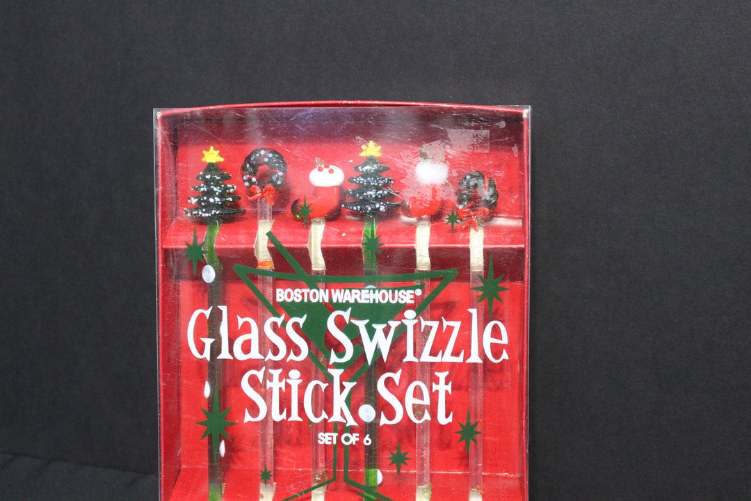 Boston Warehouse Set of 6 Glass Swizzle Stick Set Christmas Tree ...